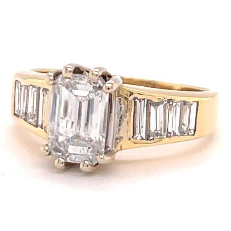 Vintage Emerald Cut Diamond Gold Engagement Ring For Sale at 1stDibs