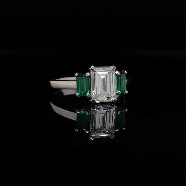Customizable Vintage Emerald Cut Diamonds Engagement Ring, Bridal ...