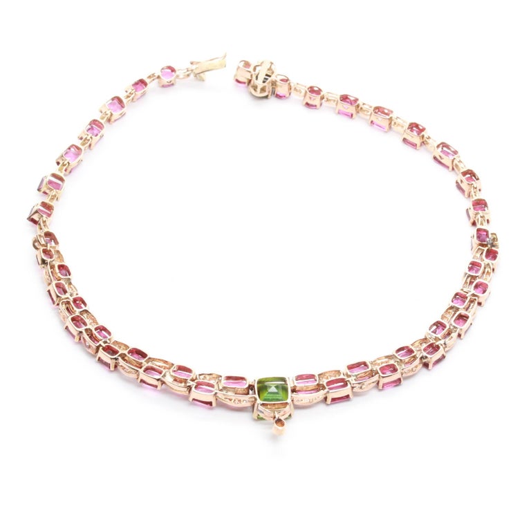 Vintage Emerald Cut Tourmaline Garnet Diamonds Necklace For Sale at 1stDibs
