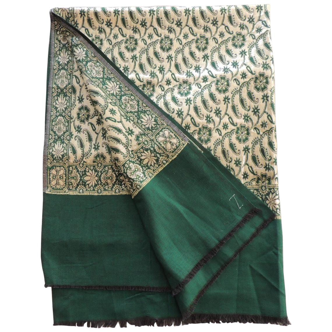 Vintage Emerald Green and Gold Indian Woven Paisley Shawl at 1stDibs