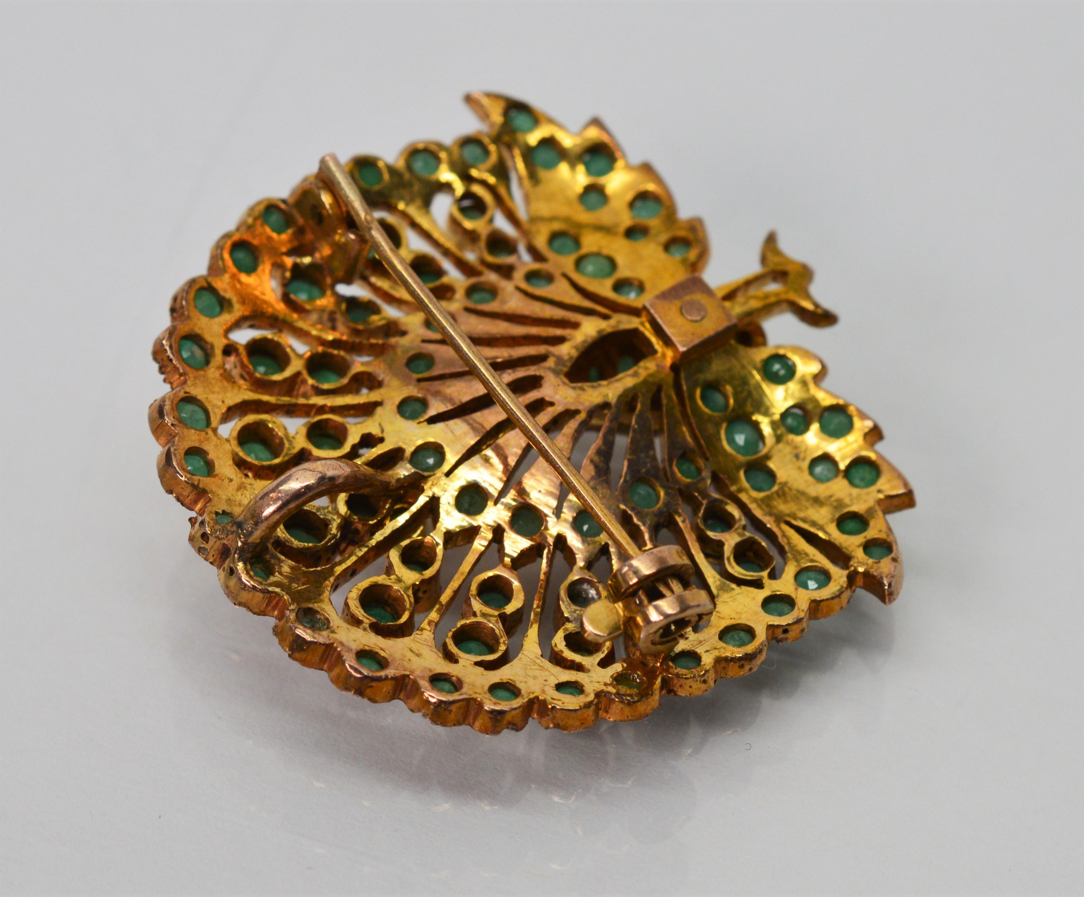 Vintage Emerald Rose Gold Peacock Brooch Pendant at 1stDibs | vintage ...