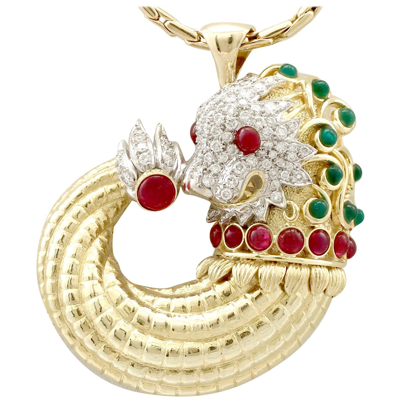 Ruby Diamond Gold Dragon Pendant at 1stdibs