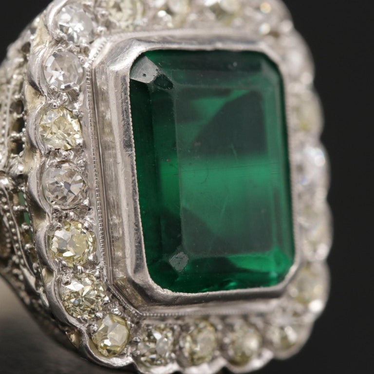Customizable Vintage Emerald Statement Ring, Halo Natural Emerald ...
