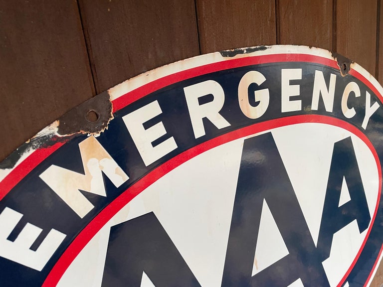 Vintage Emergency Service Porcelain Sign Oval Oil Gas Station Garage ...