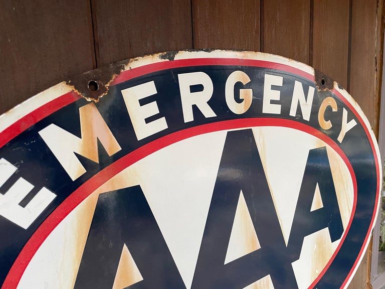 Vintage Emergency Service Porcelain Sign Oval Oil Gas Station Garage ...