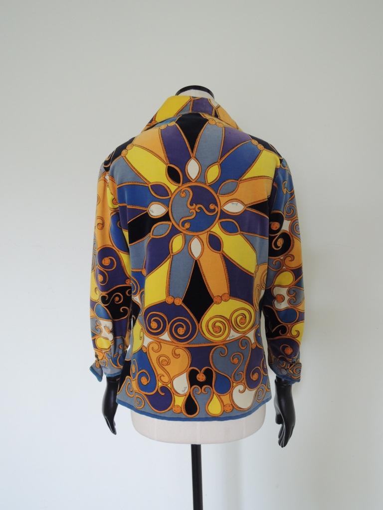 Vintage Emilio Pucci Multicolor Floral Velvet Blazer Jacket For Sale at ...
