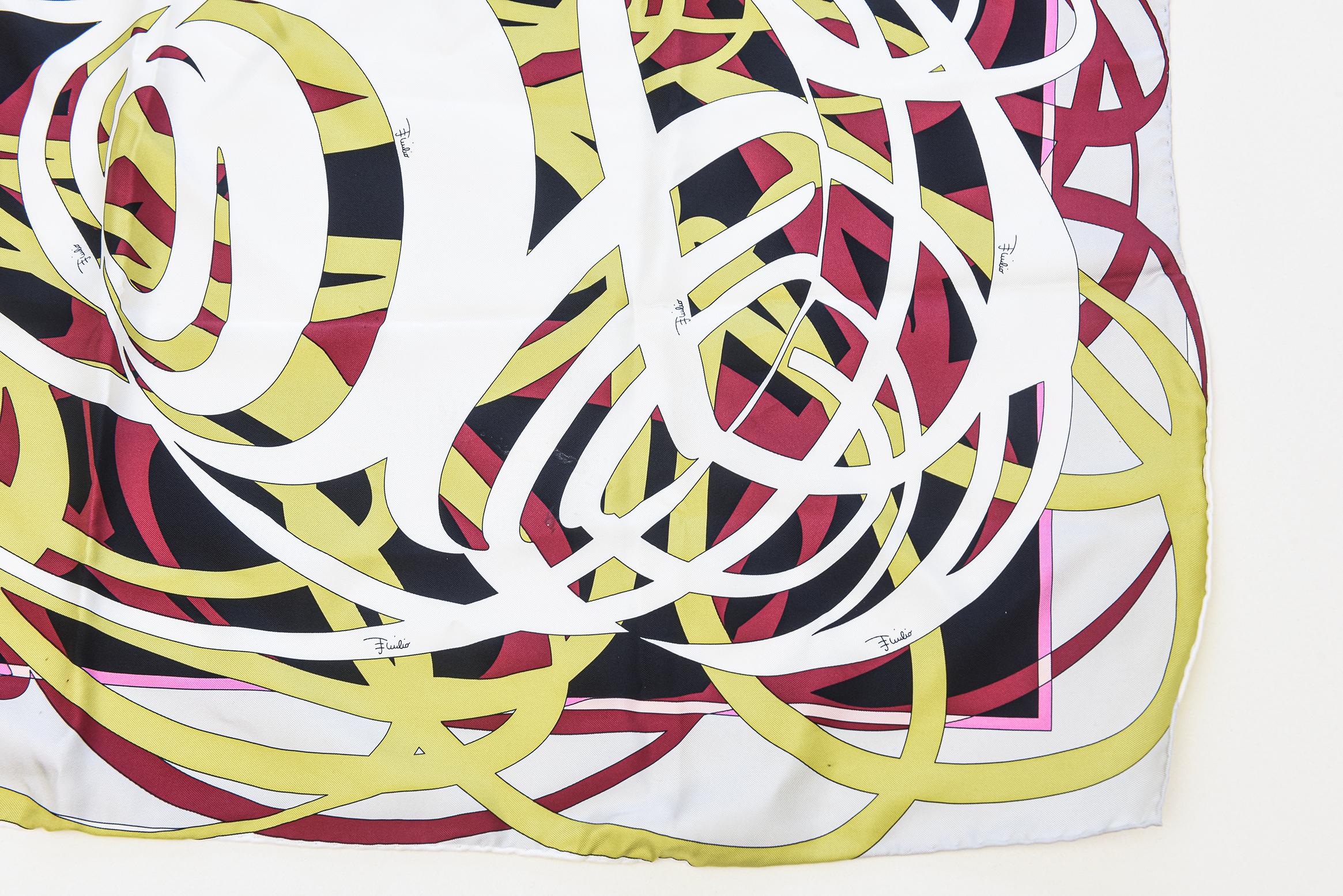 Vintage Emilio Pucci Silk Abstract Scarf Chartreuse, Magenta, Pink ...