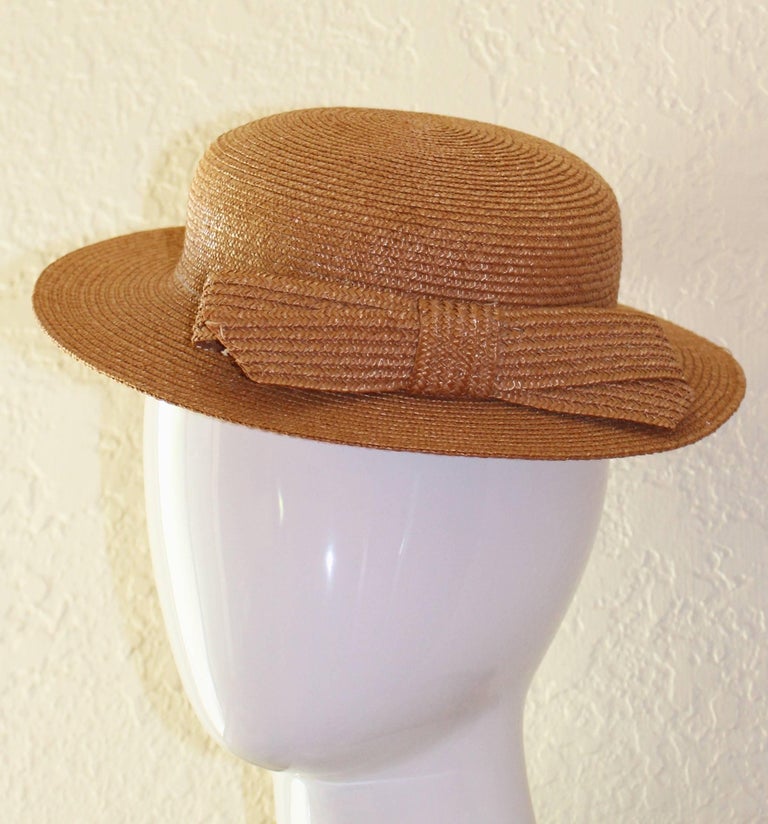 Vintage Emillio Pucci Woven Straw Tan Hat with Bow For Sale at 1stDibs