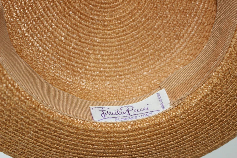 Vintage Emillio Pucci Woven Straw Tan Hat with Bow For Sale at 1stDibs