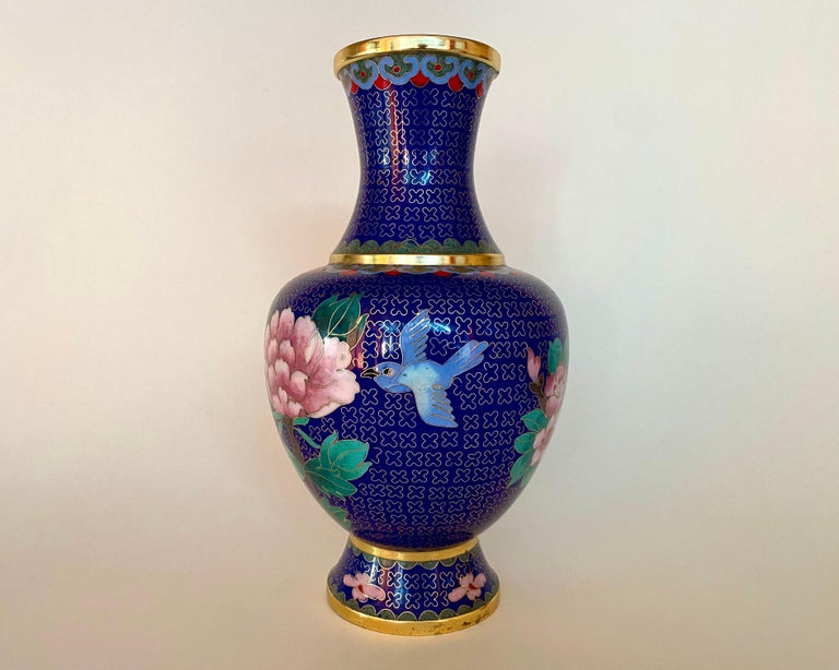 Vintage Enamel and Brass Vase in Cloisonné Technique, China, 1980 For ...