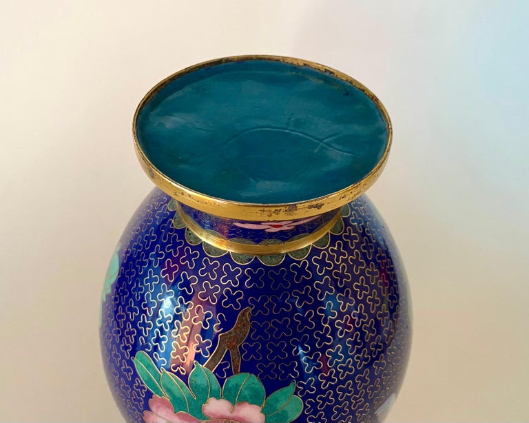 Vintage Enamel and Brass Vase in Cloisonné Technique, China, 1980 For ...