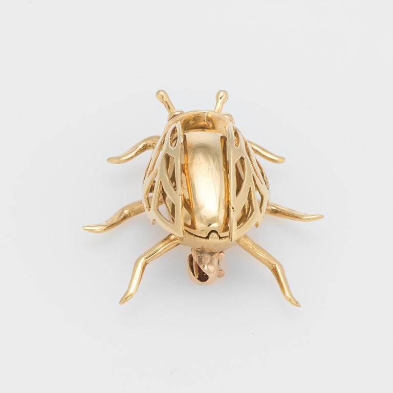 Vintage Enamel Beetle Bug Insect Brooch Pin 14 Karat Yellow Gold Estate ...