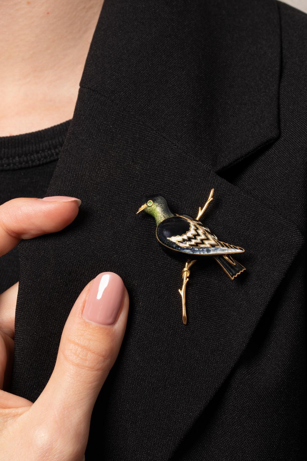 Vintage Enamel Bird Brooch, c.1970s For Sale at 1stDibs