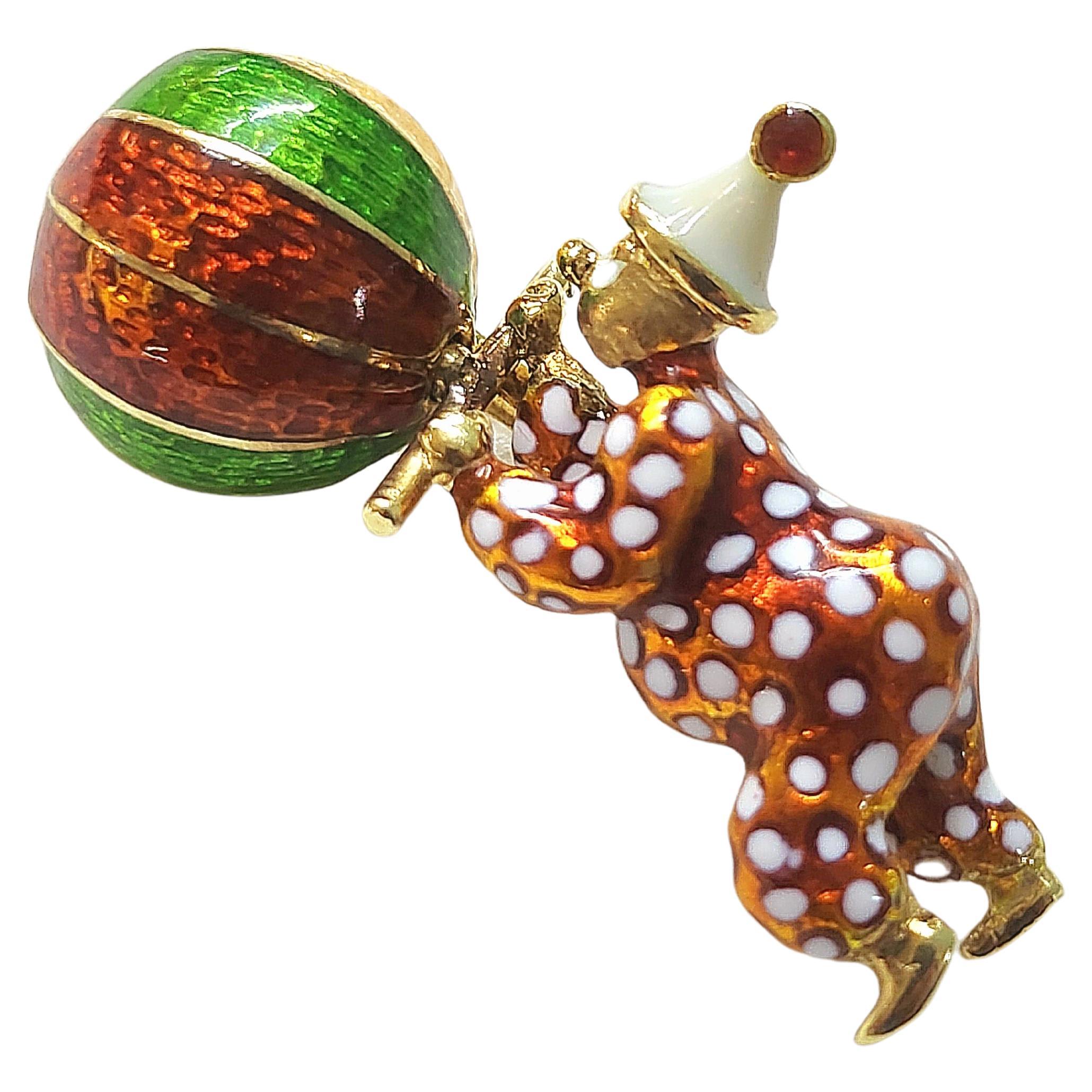 Vintage Enamel Clown Gold Brooch For Sale at 1stDibs
