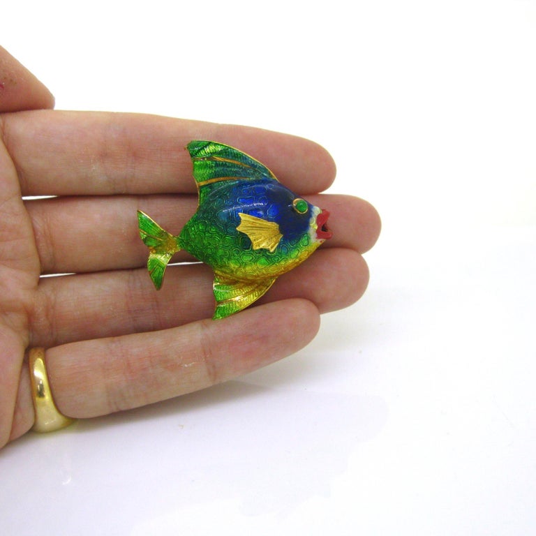 Vintage Enamel Colourful Fish, 18kt yellow gold, circa 1960 For Sale at ...