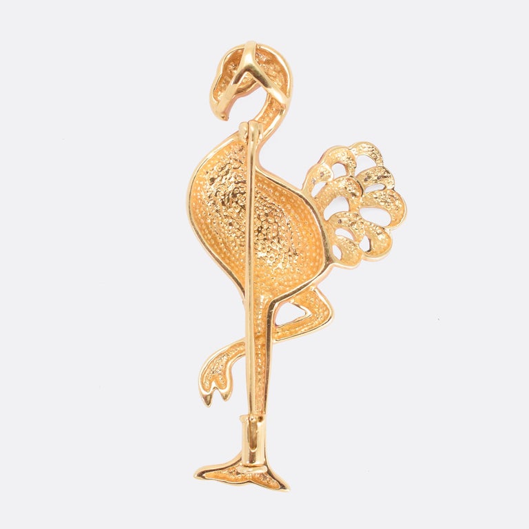 Vintage Enamel Diamond "Pink Flamingo" Brooch at 1stDibs