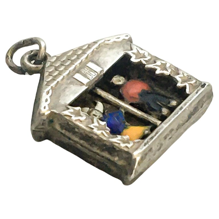 Vintage Enamel Dutch Weather House Silver Charm Pendant For Sale at 1stDibs