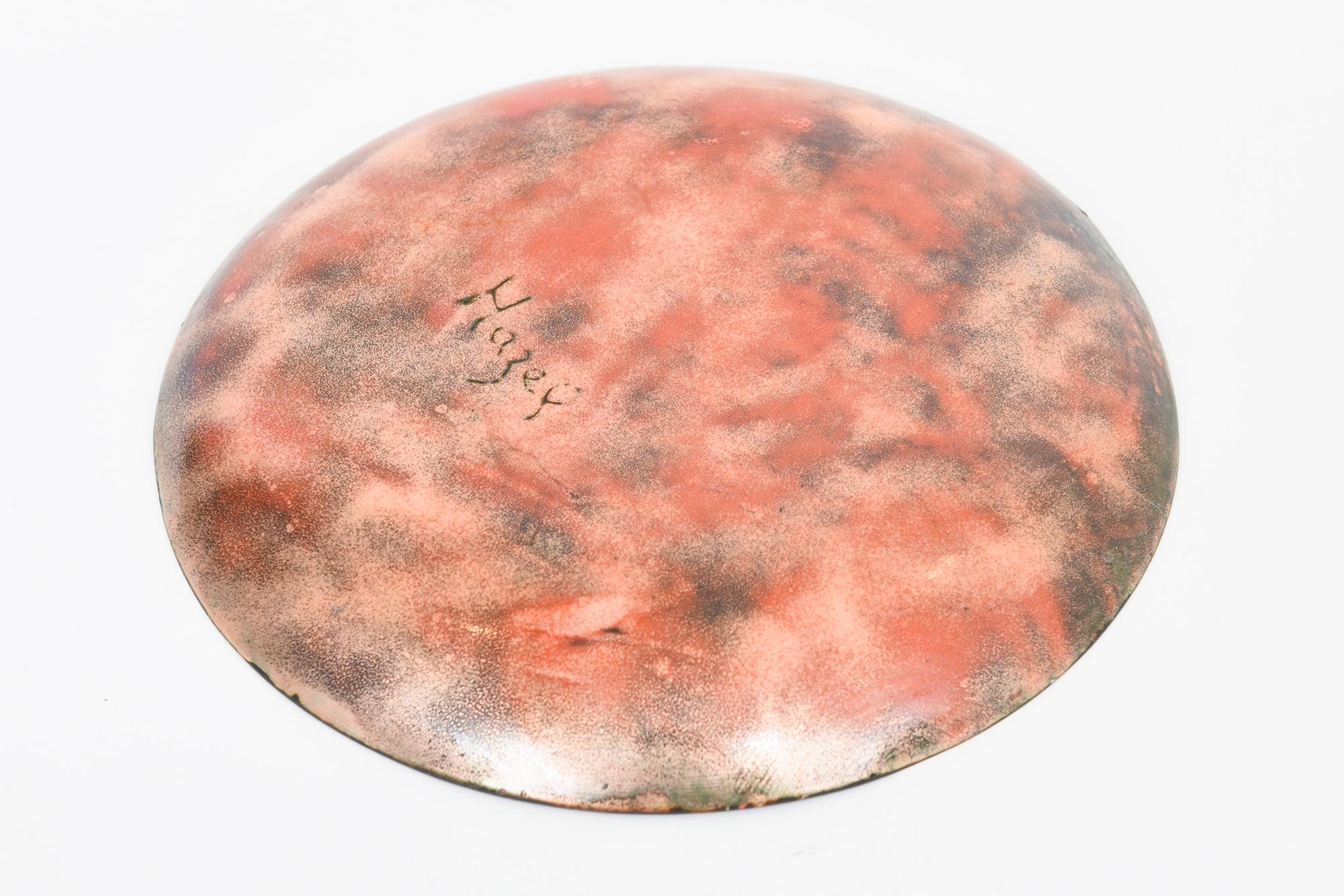Vintage Enamel Over Copper Abstract Signed Bowl Burnt Orange, Blues ...