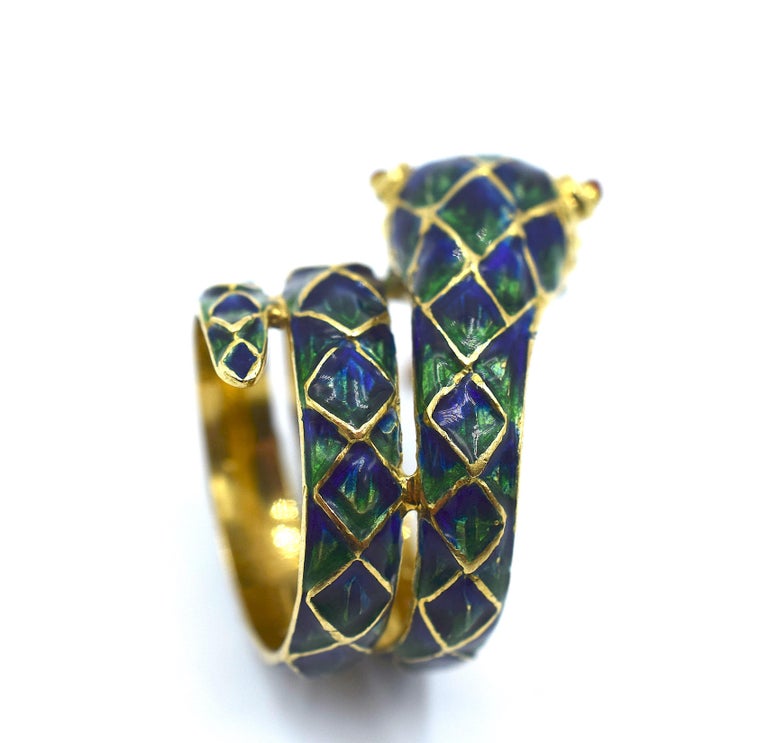 Vintage Enamel Snake Ring 18 Karat Yellow Gold at 1stDibs