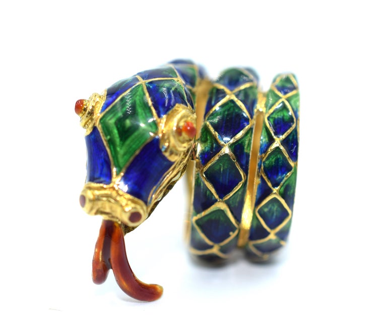 Vintage Enamel Snake Ring 18 Karat Yellow Gold at 1stDibs