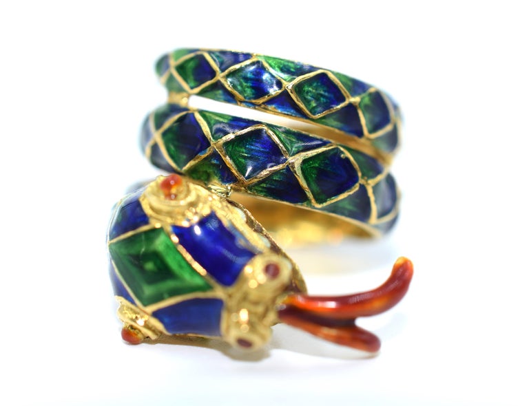 Vintage Enamel Snake Ring 18 Karat Yellow Gold at 1stDibs