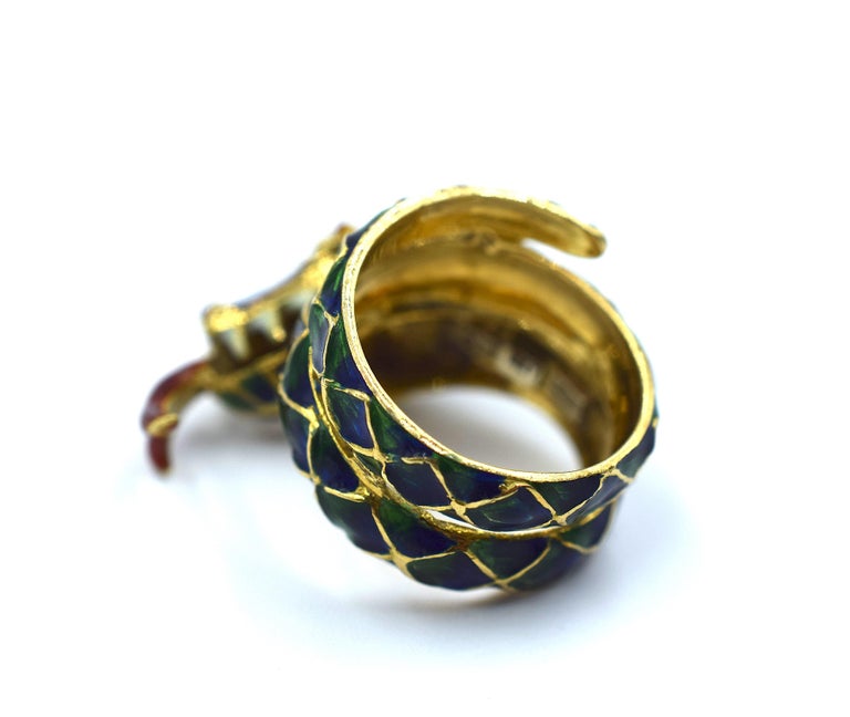 Vintage Enamel Snake Ring 18 Karat Yellow Gold at 1stDibs