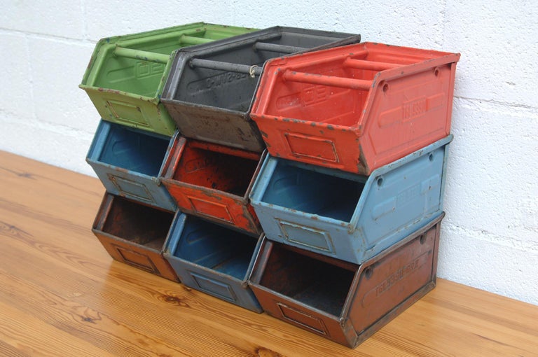 Vintage Enameled Metal Utility Bins 'small' For Sale at 1stDibs