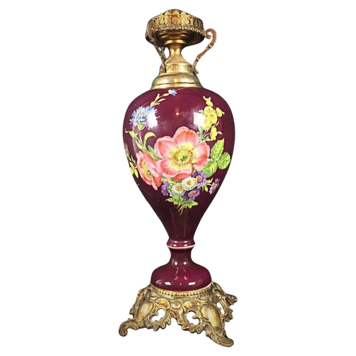 Vintage Enameled Porcelain Lamp Base with Floral Design - 2Y75 For Sale ...