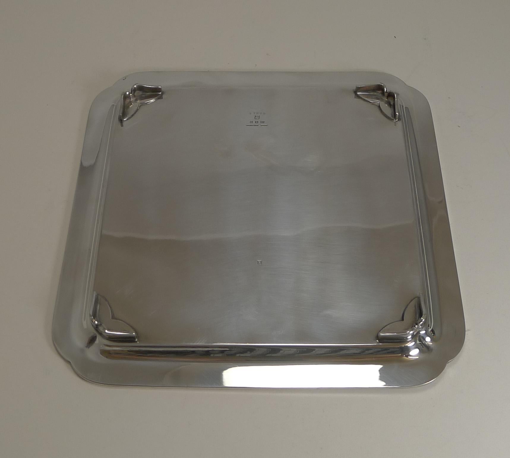 Vintage English Art Deco Silver Plated Square Salver / Tray by ...