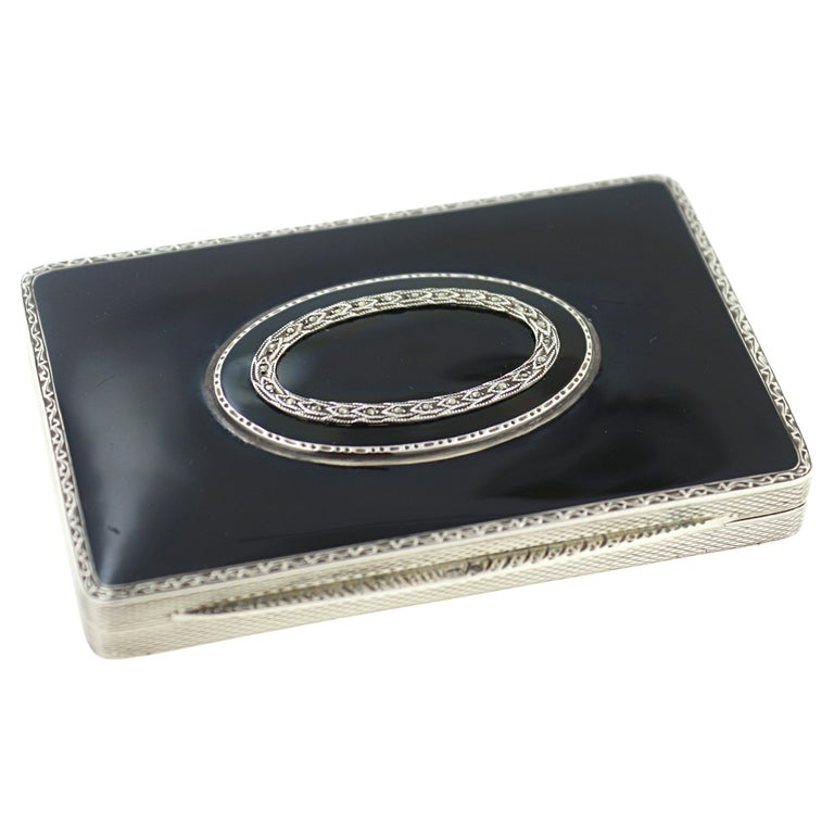 Vintage English Black Enamel, Marcasite, Sterling Silver Box For Sale ...