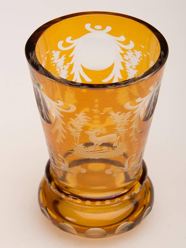 Vintage English Bohemian Cut Glass Amber Vase, circa 1950 at 1stDibs