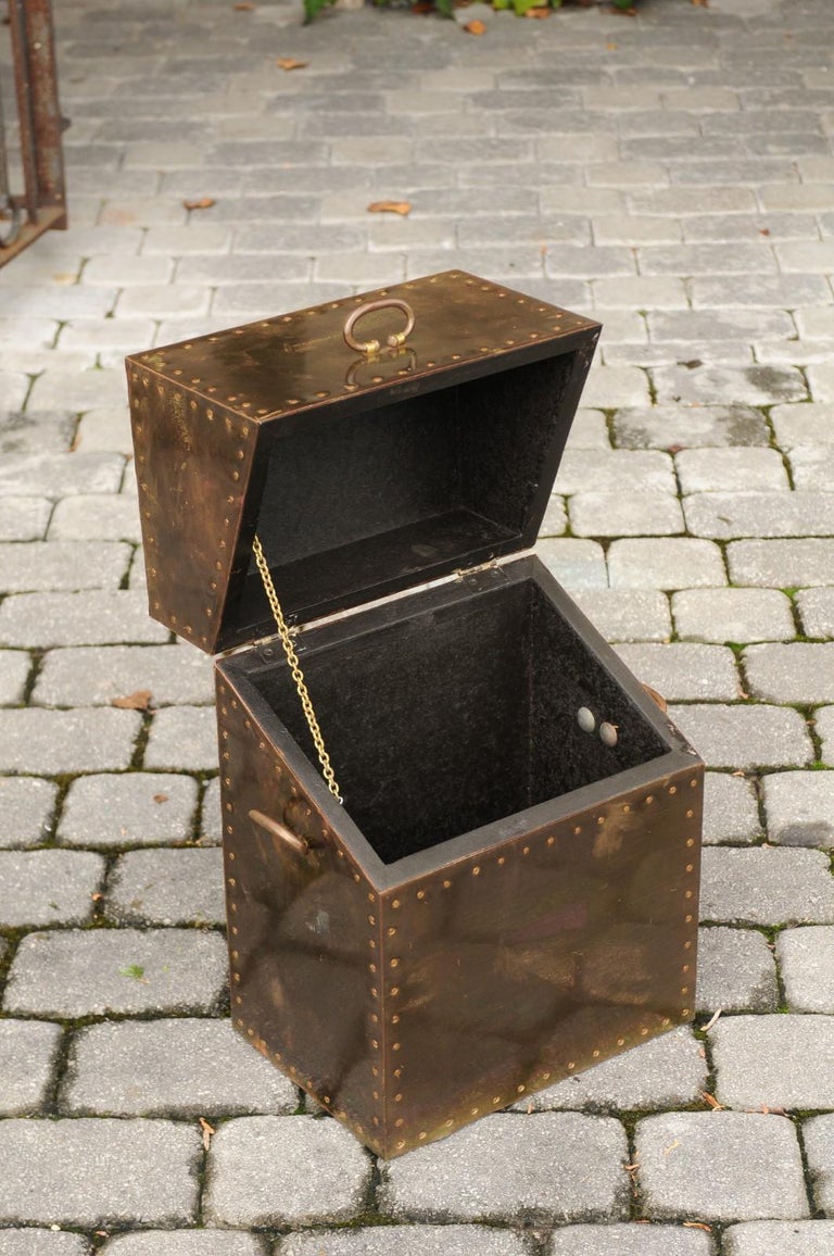 Vintage English Brass-Plated Box with Stud Trim from the Mid-20th ...