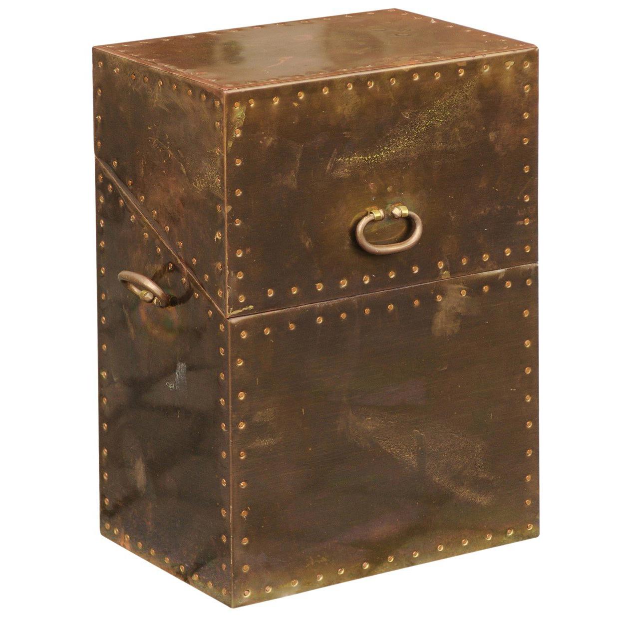 Vintage English Brass-Plated Box with Stud Trim from the Mid-20th ...