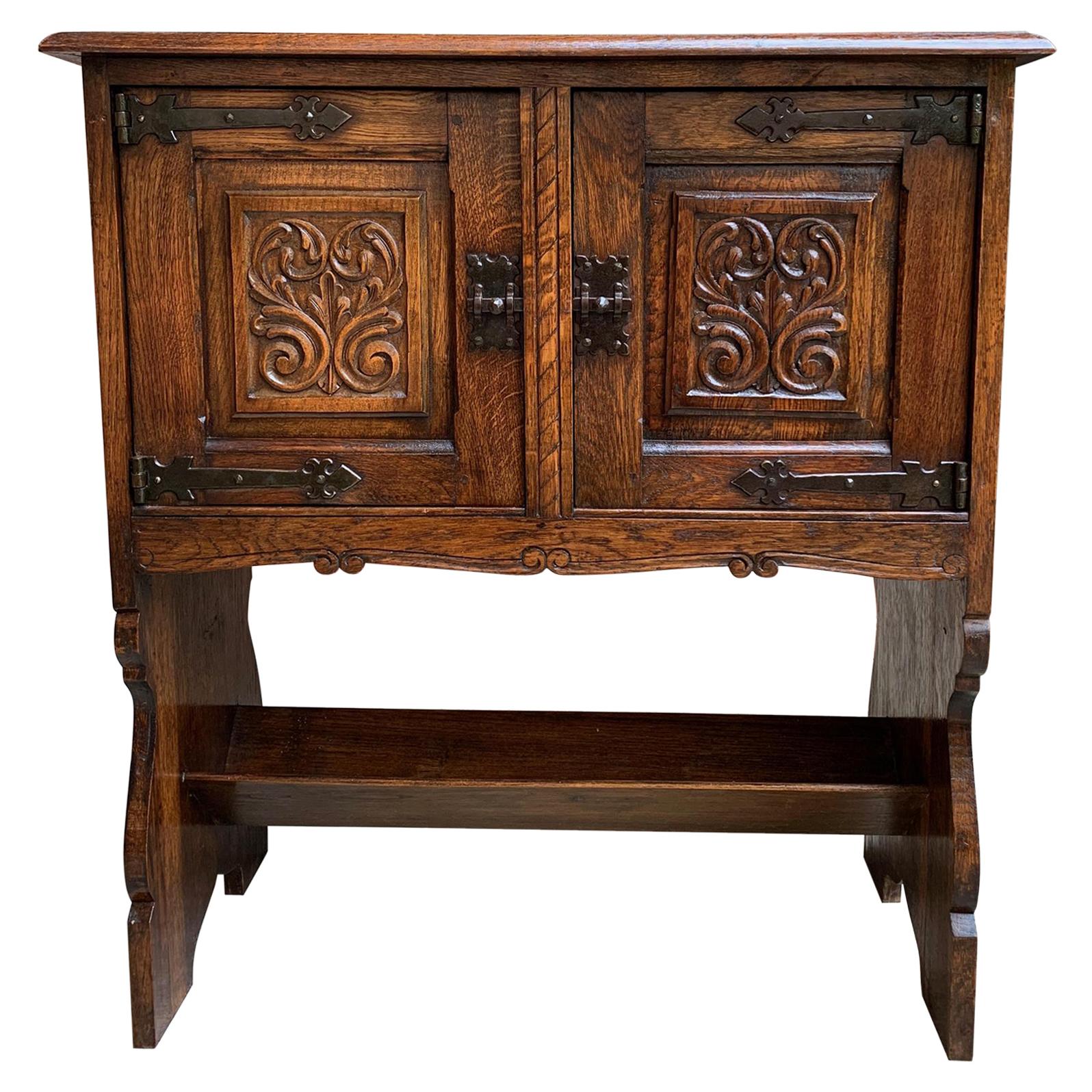 Antique Carved Oak Glass Front Locking Bookcase at 1stDibs