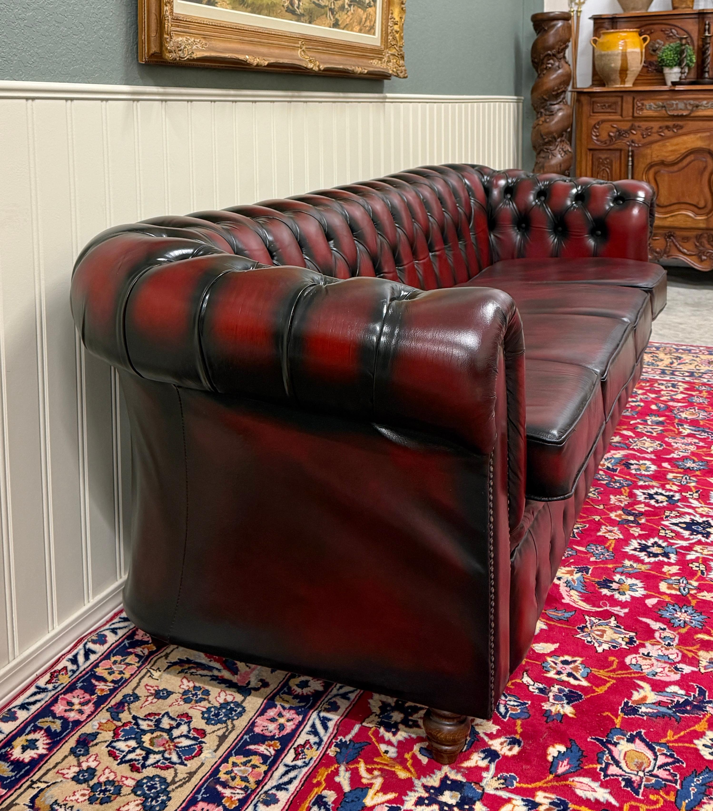 Vintage English Chesterfield Leather Tufted Sofa Oxblood Red Mid ...