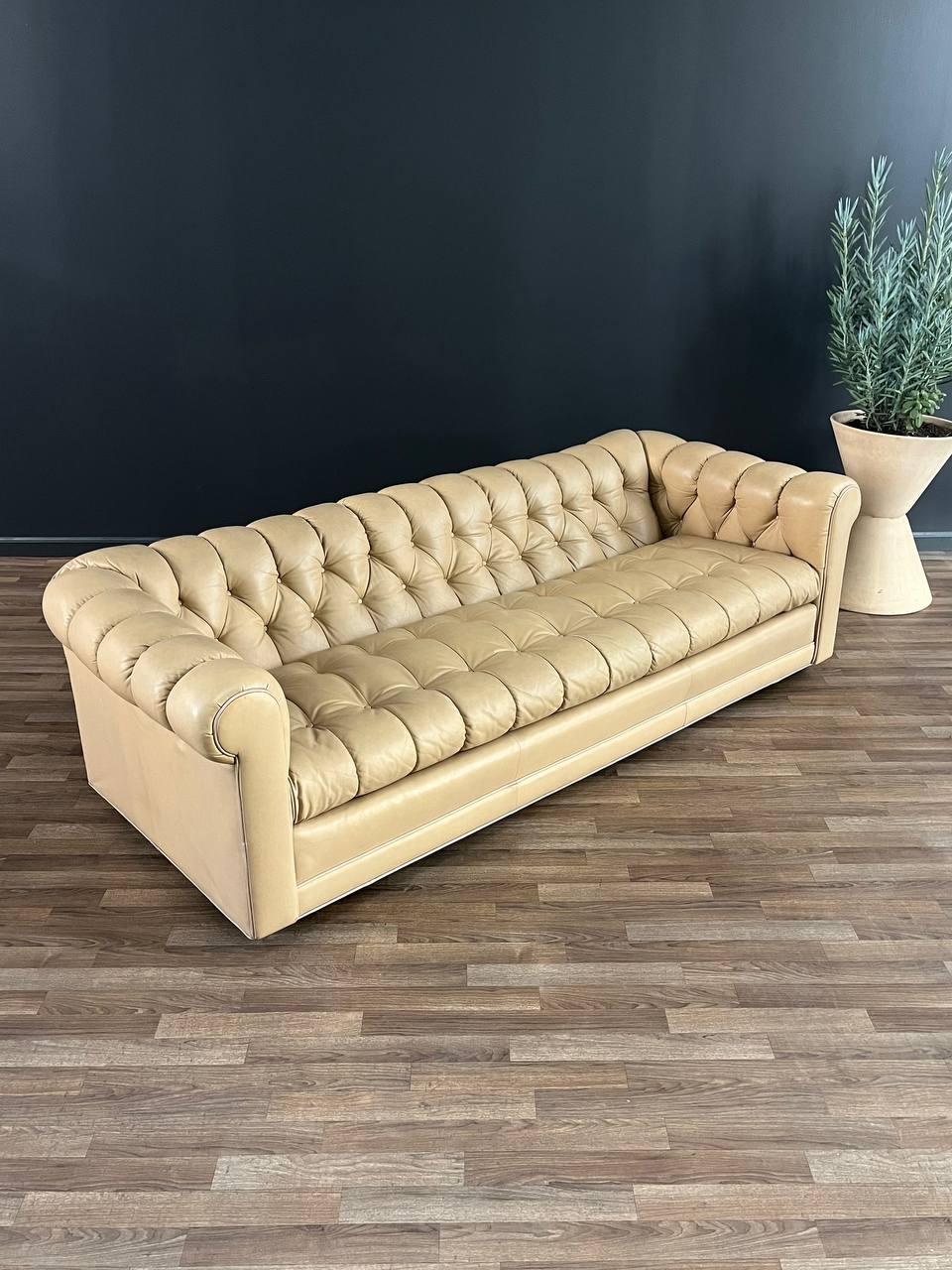 Vintage English Chesterfield Style Beige Sofa For Sale at 1stDibs