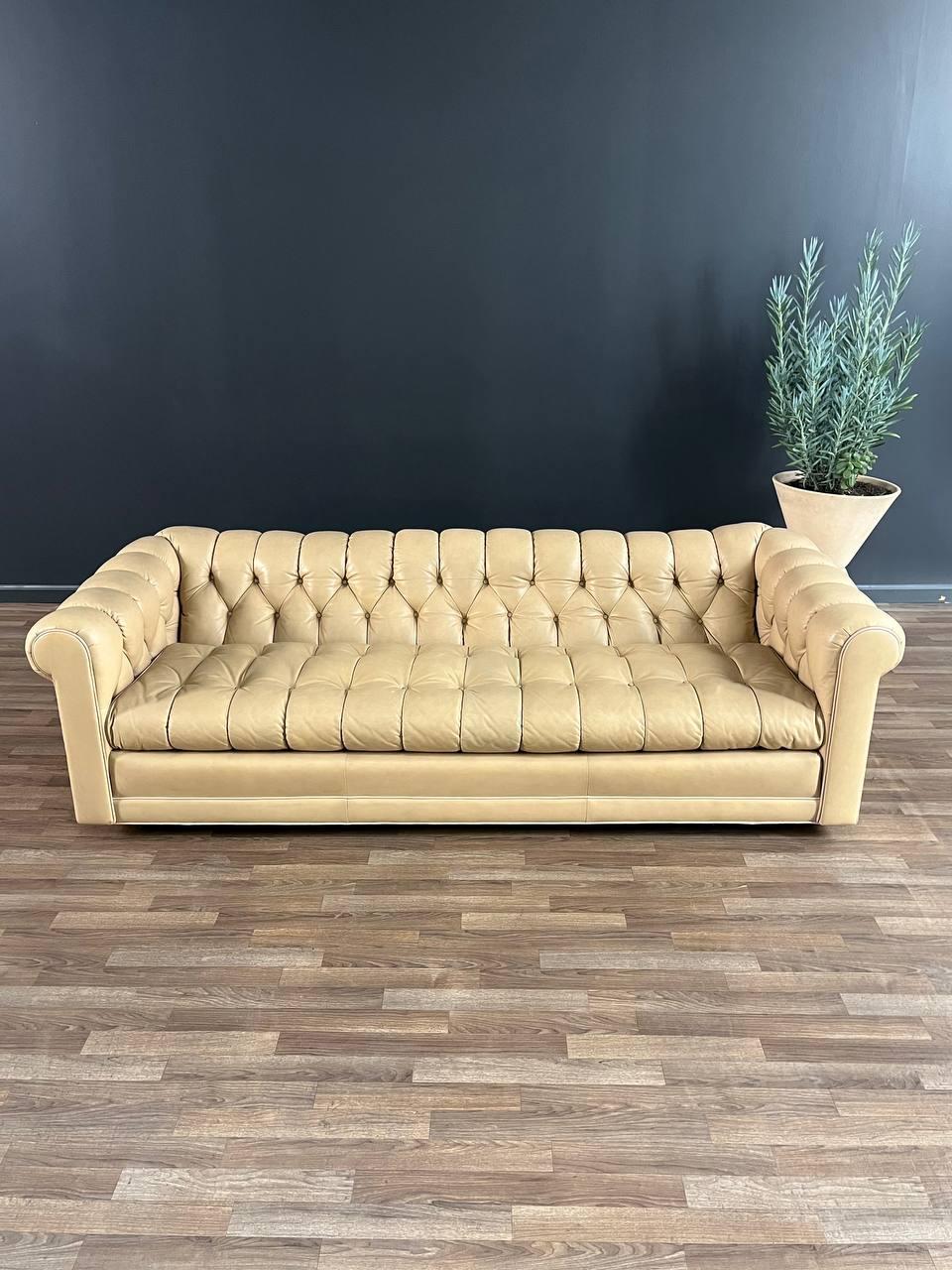 Vintage English Chesterfield Style Beige Sofa For Sale at 1stDibs