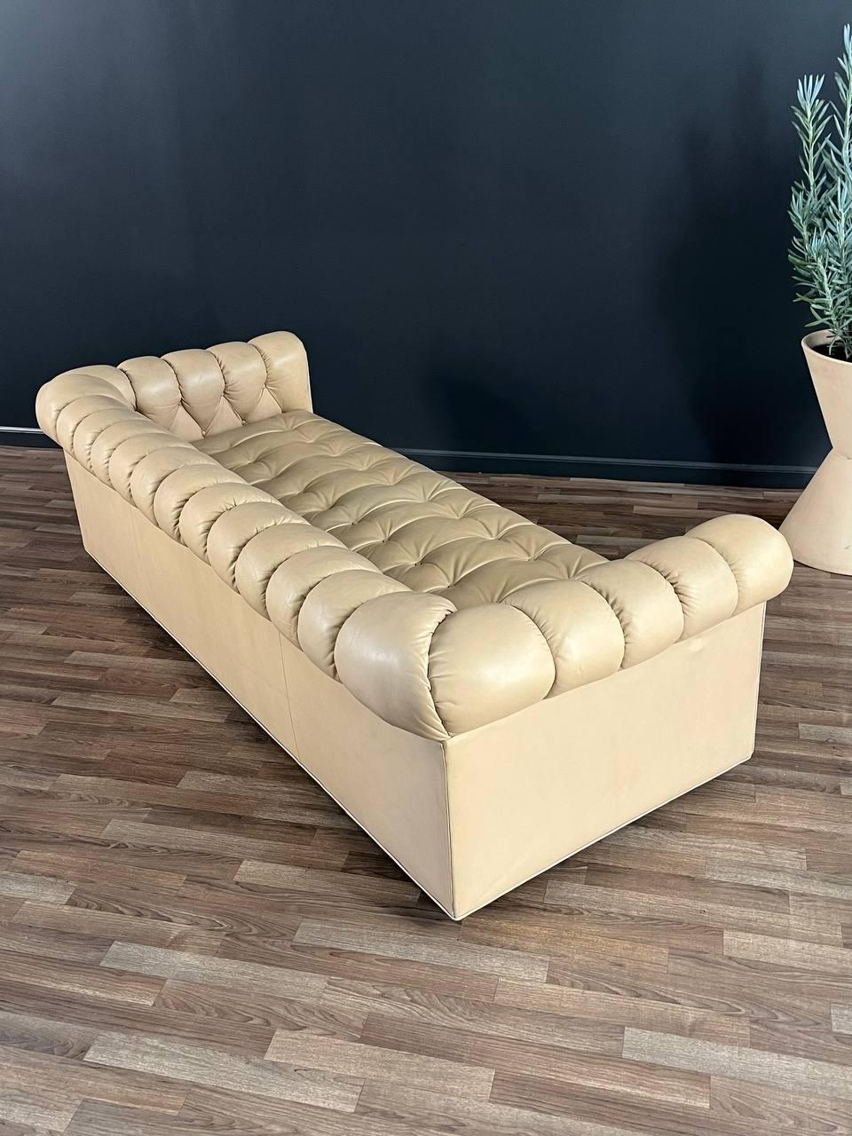 Vintage English Chesterfield Style Beige Sofa For Sale at 1stDibs