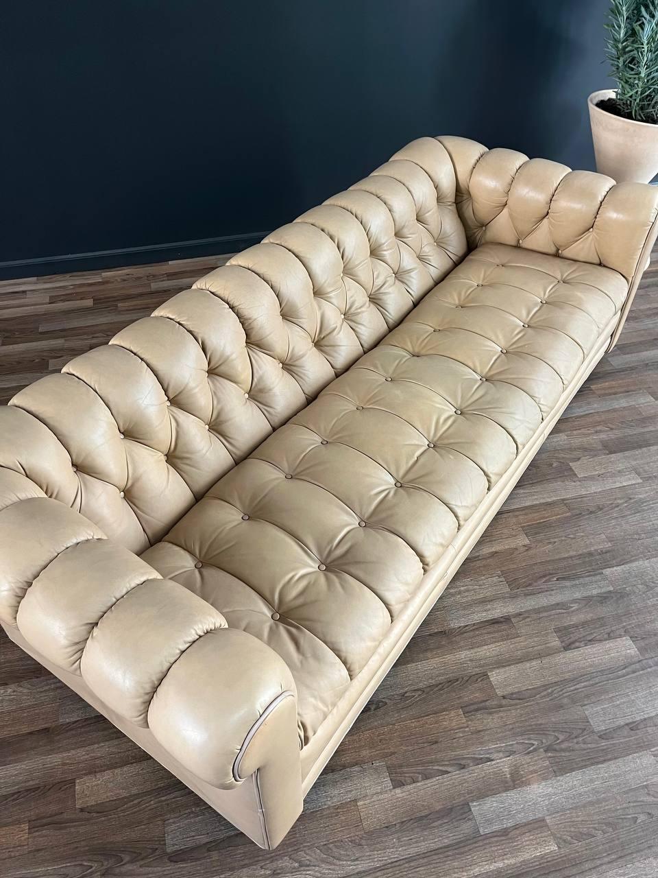 Vintage English Chesterfield Style Beige Sofa For Sale at 1stDibs