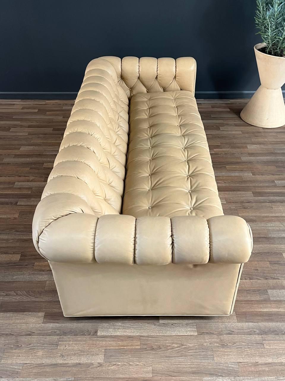 Vintage English Chesterfield Style Beige Sofa For Sale at 1stDibs