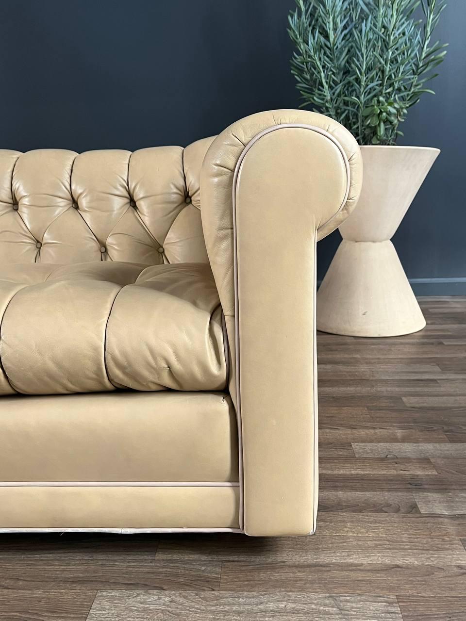 Vintage English Chesterfield Style Beige Sofa For Sale at 1stDibs