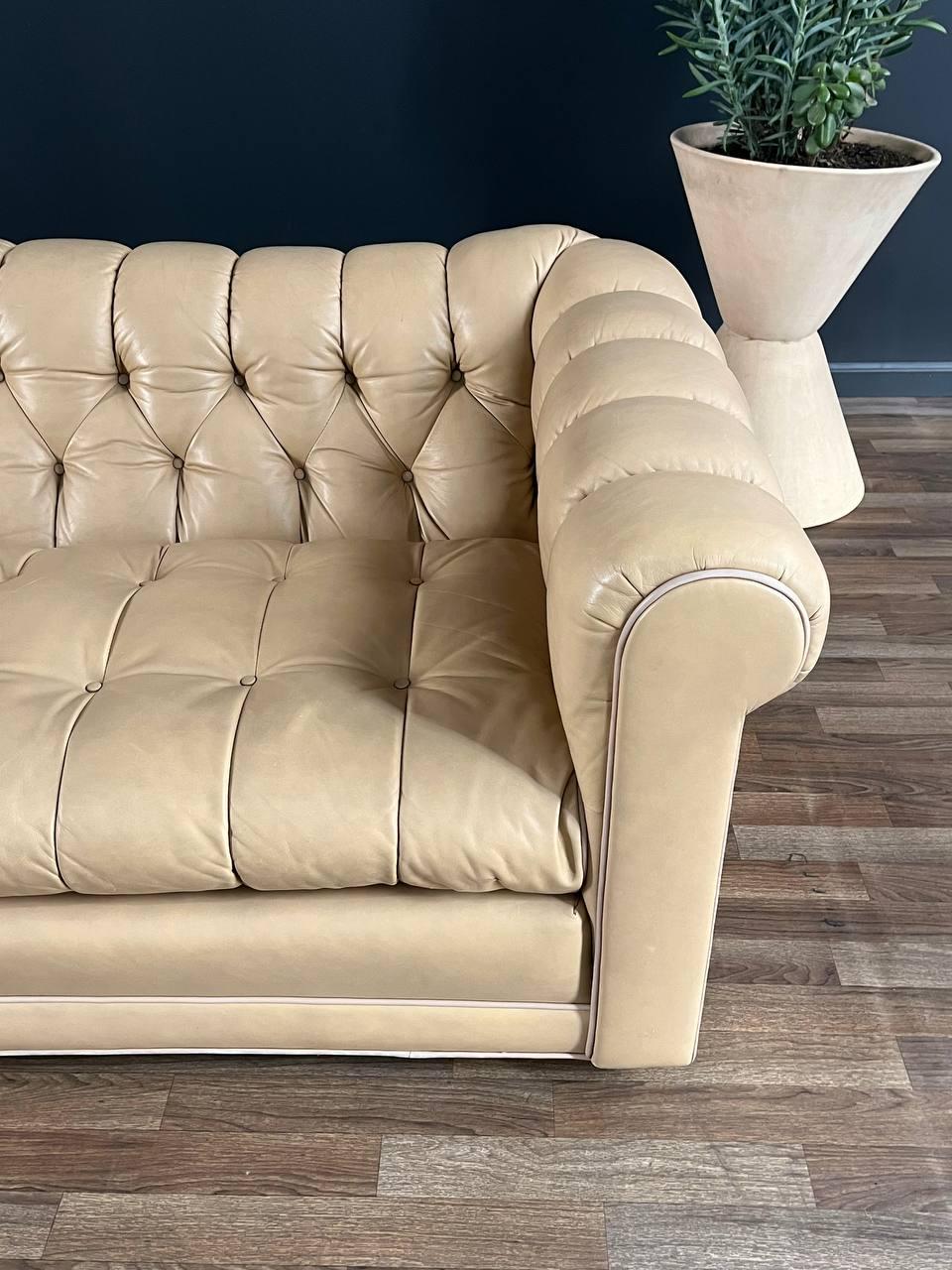 Vintage English Chesterfield Style Beige Sofa For Sale at 1stDibs