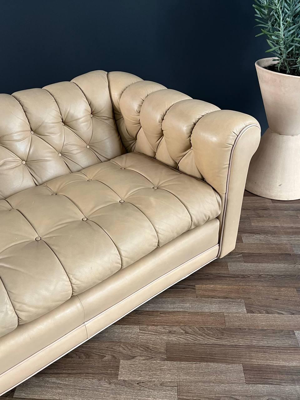 Vintage English Chesterfield Style Beige Sofa For Sale at 1stDibs