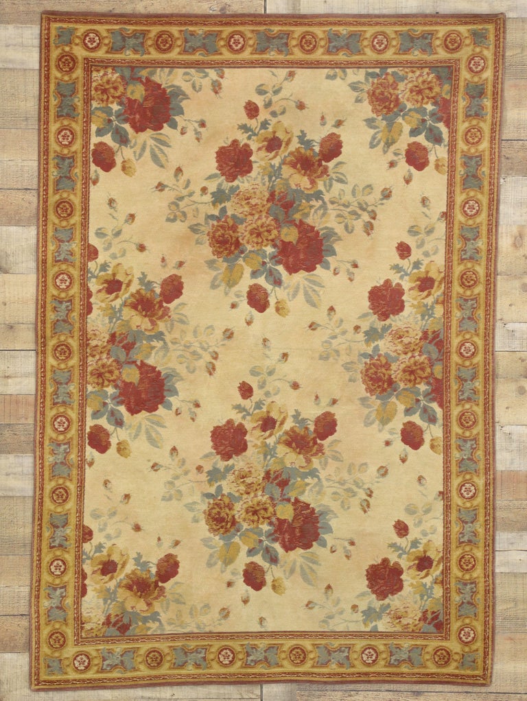 Vintage English Country Style Tapestry with Peony and Rose Bouquets ...