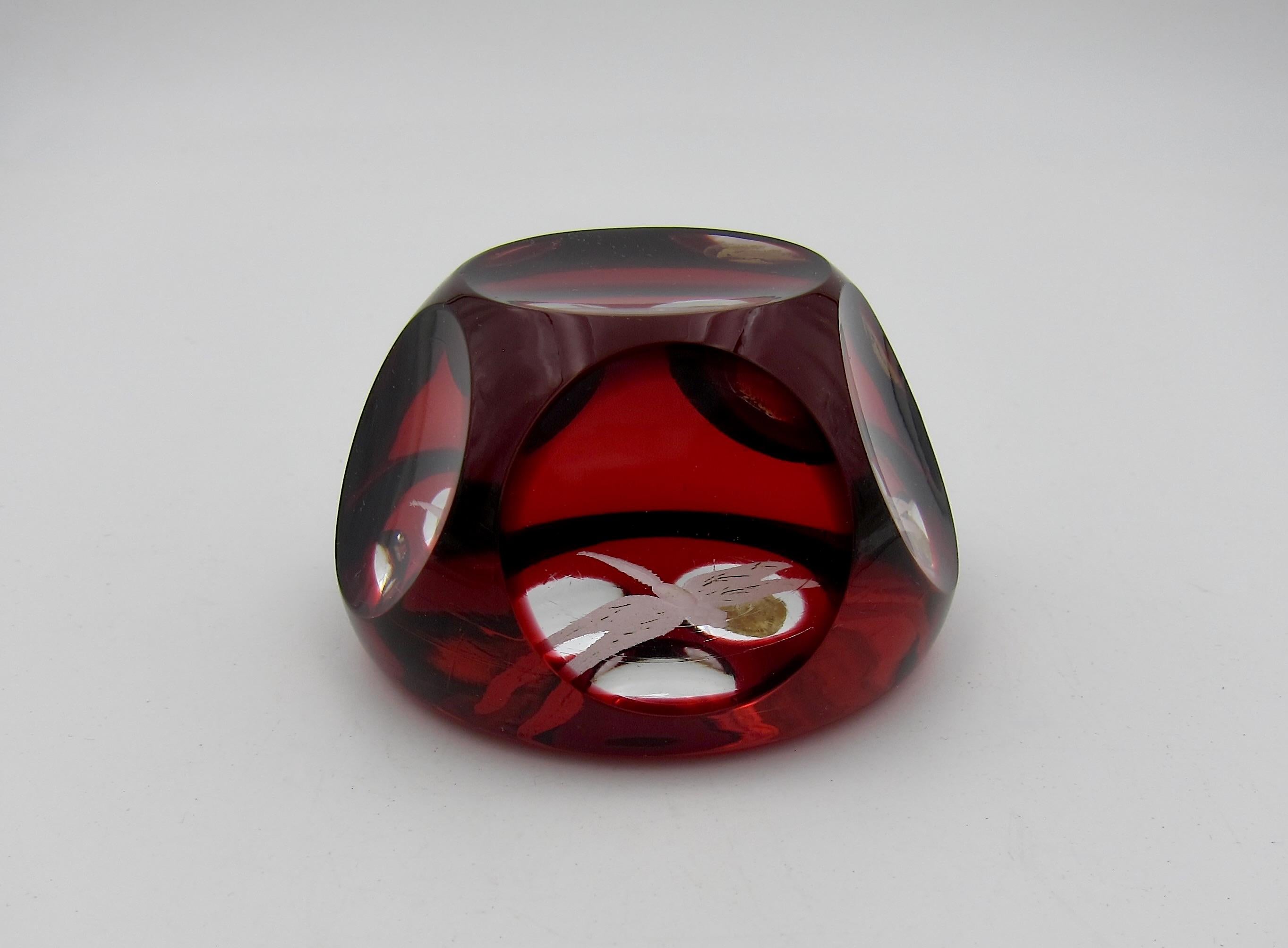 Vintage English Crystal Red Overlay Paperweight with Dragonfly in ...