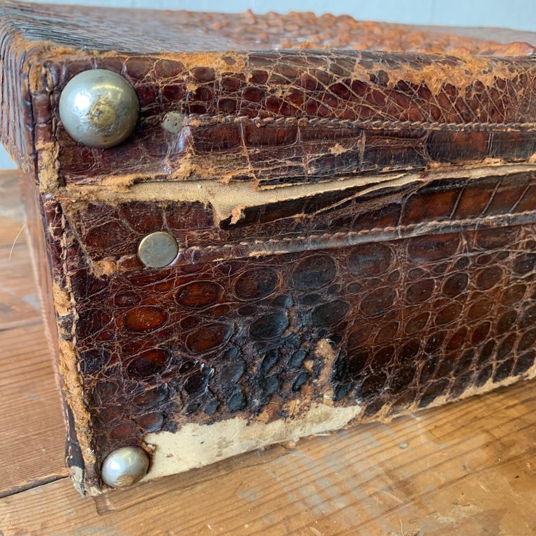 Vintage English Edwardian Crocodile Suitcase With Bevelled Vanity ...