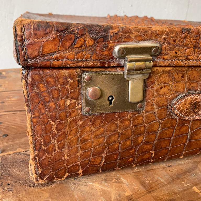 Vintage English Edwardian Crocodile Suitcase With Bevelled Vanity ...