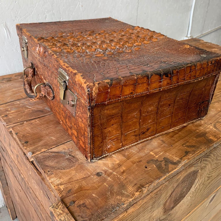 Vintage English Edwardian Crocodile Suitcase With Bevelled Vanity ...