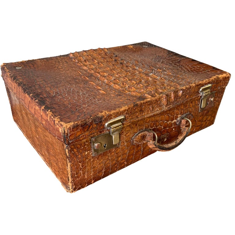 Vintage English Edwardian Crocodile Suitcase With Bevelled Vanity ...