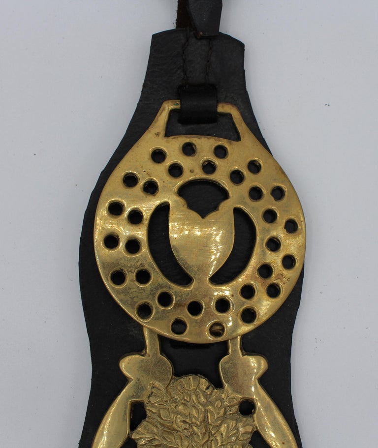 Vintage English Four Horse Brass Shaped Leather Horse Strap at 1stDibs ...